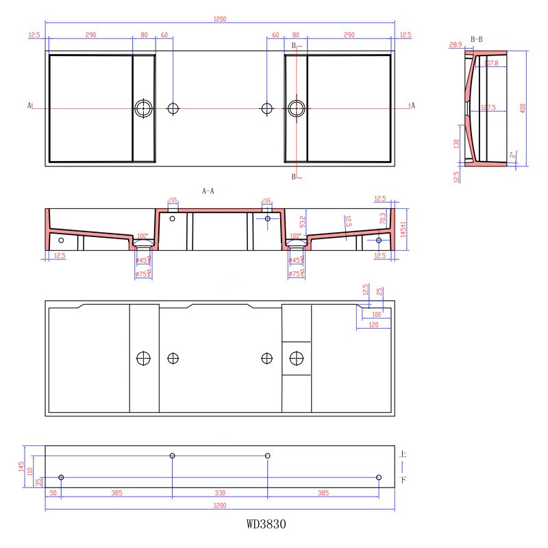 Plan vasque design à suspendre pour salle de bain SDWD38427