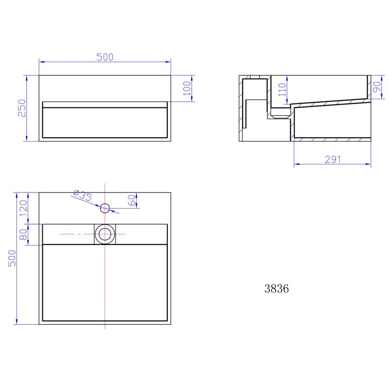 Grand lave-main contemporain en solid surface SDWD3836